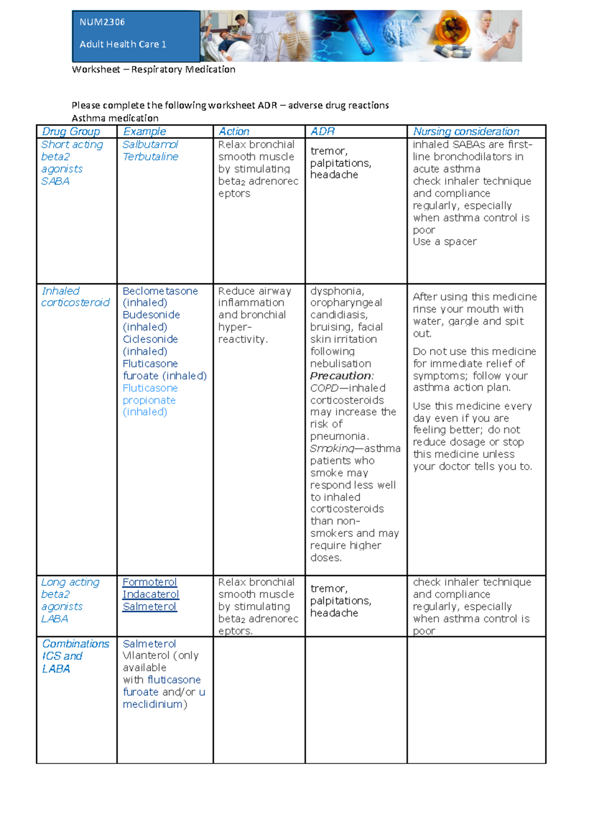 Tutorial Activity - Medication worksheet -Answers (1) (1) (1 ...