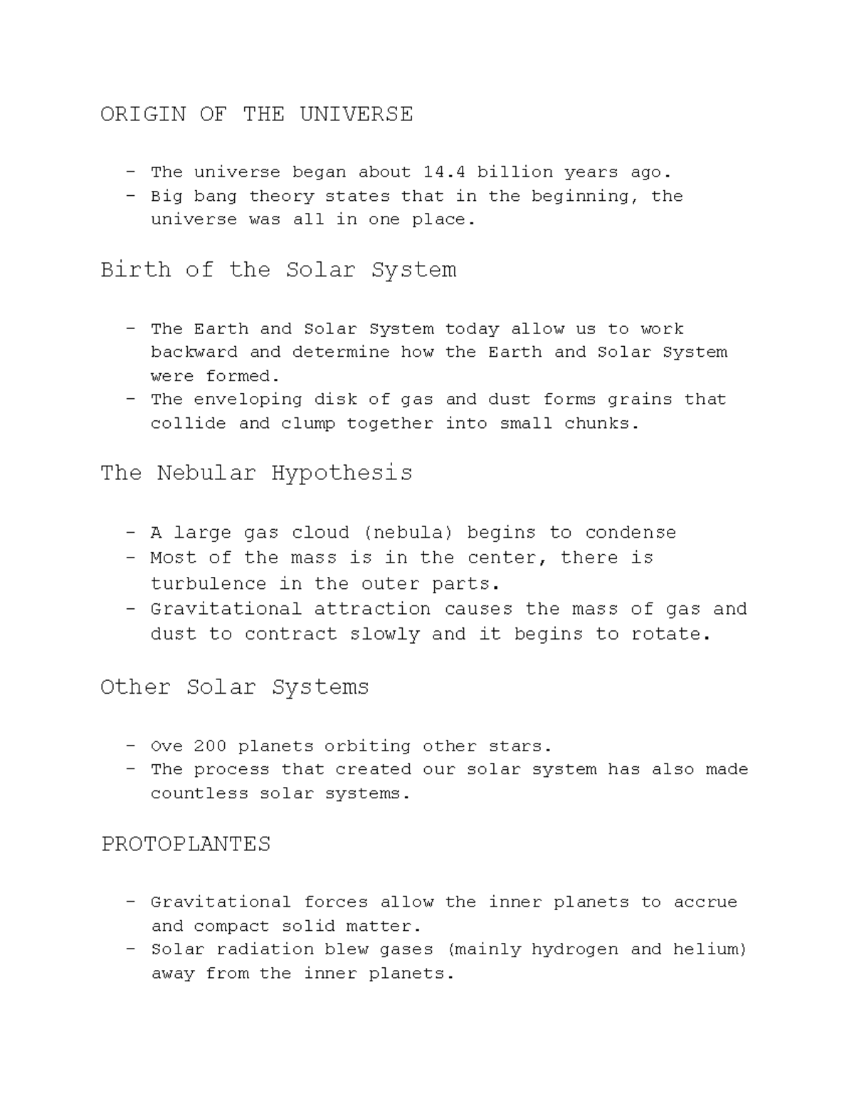 Unit 2 Notes. - ORIGIN OF THE UNIVERSE The universe began about 14 ...