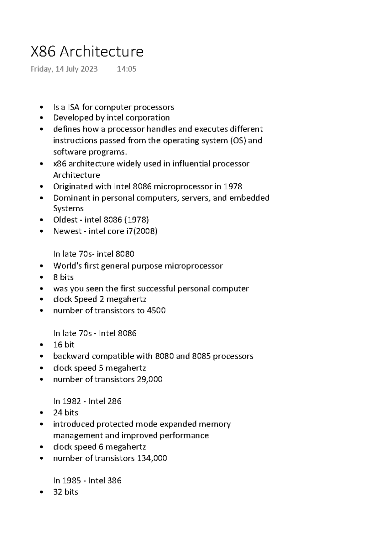X86 Architecture - note - Is a ISA for computer processors Developed by ...