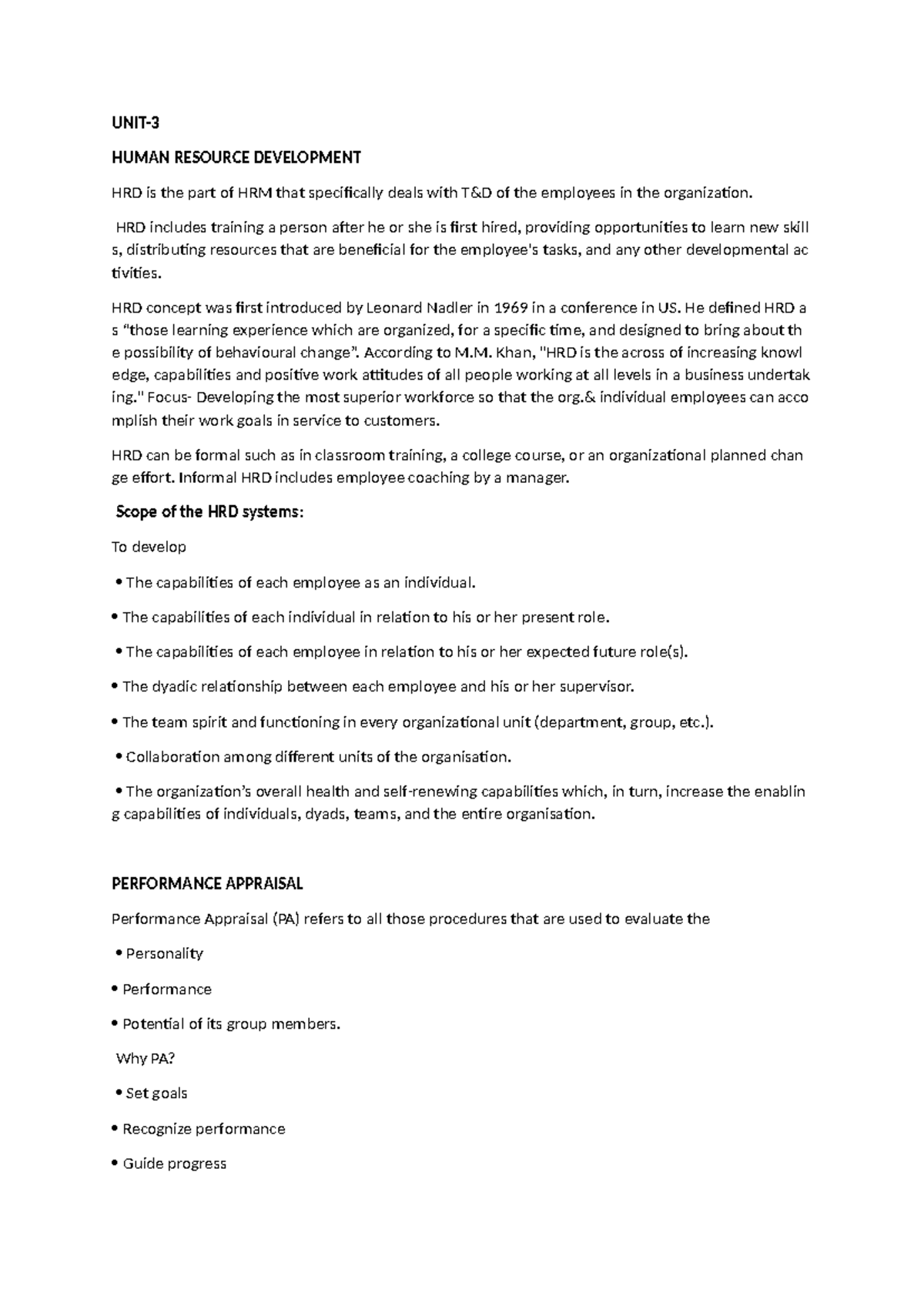 Human Resource Development - UNIT- HUMAN RESOURCE DEVELOPMENT HRD is ...