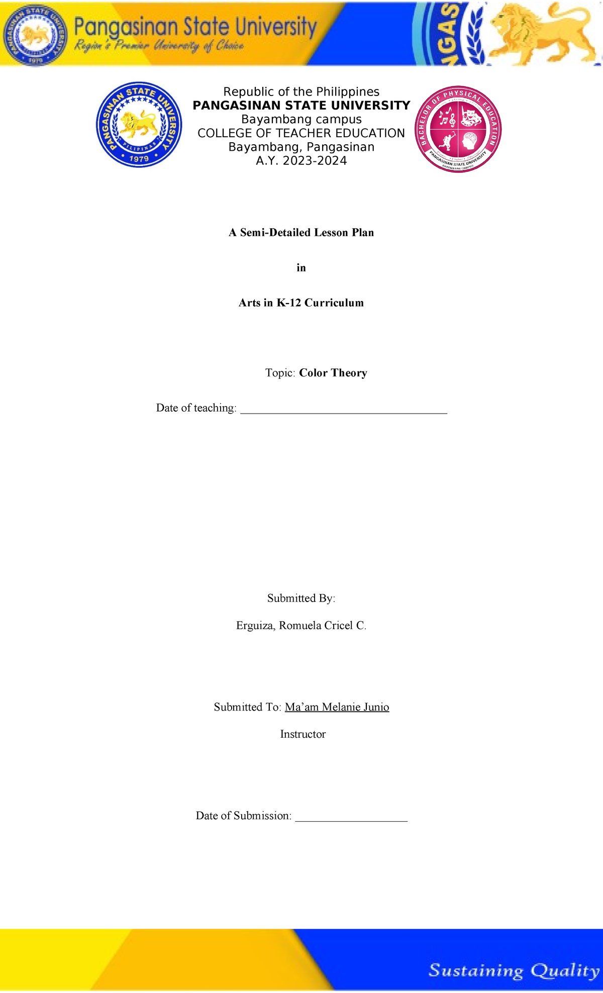 Color Theory SEMI Detailed Lesson PLAN - Republic of the Philippines ...
