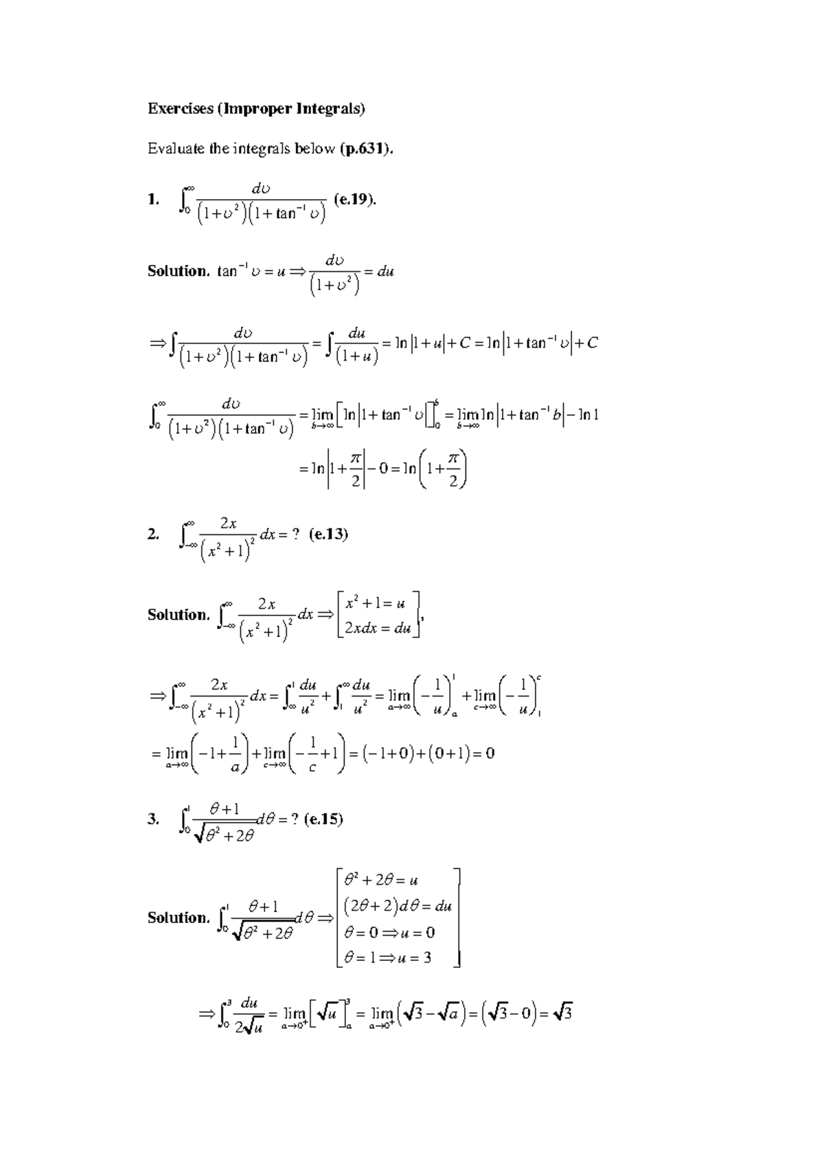 Note 2 week 3-4 - exercises improper integrals -sequences and series ...