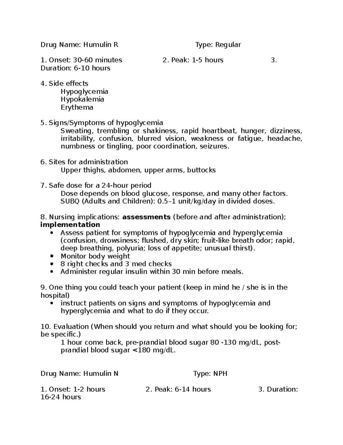 Insulin Med Form - Drug Name: Humulin R Type: Regular Onset: 30-60 ...
