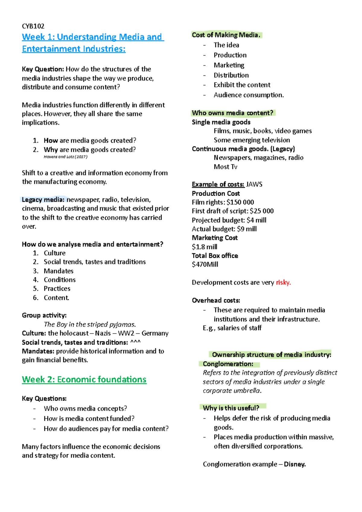CYB102 - tutorial notes week 1-5 - Week 1: Understanding Media and ...
