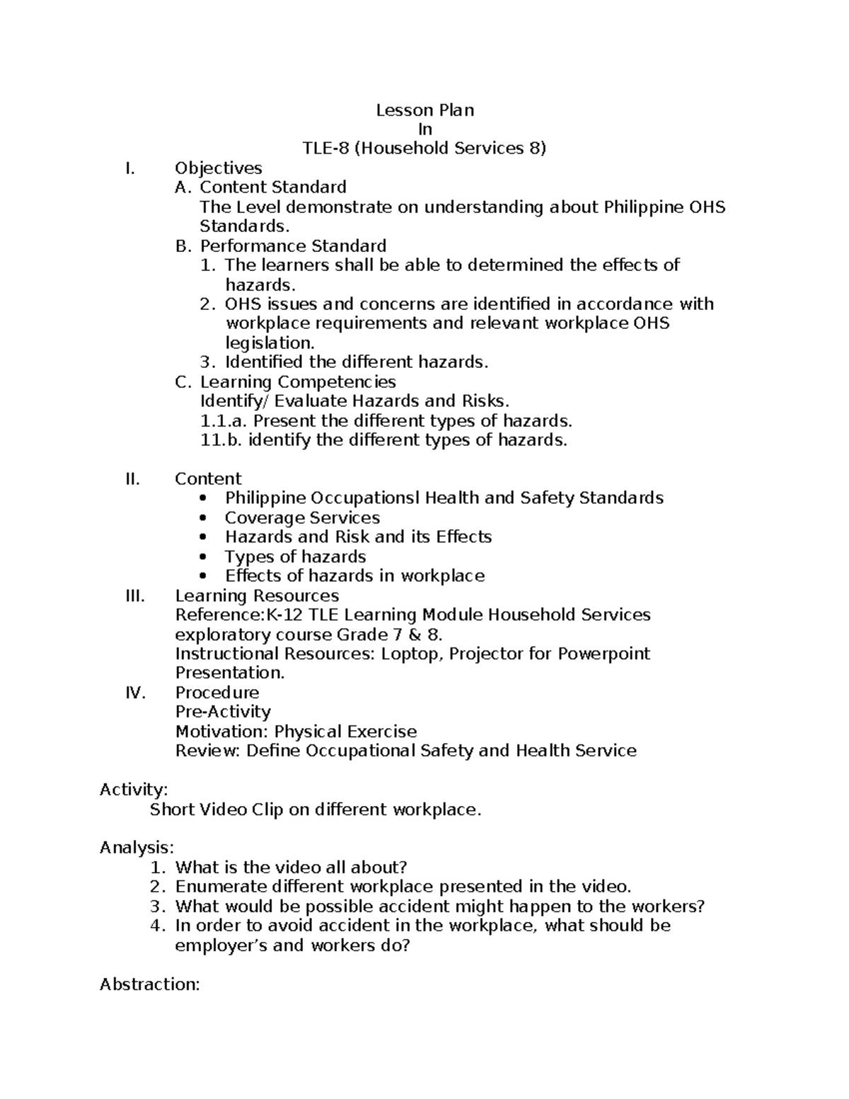 422084467 Lesson PLAN 4 docx - Lesson Plan In TLE-8 (Household Services 8) I. Objectives A ...