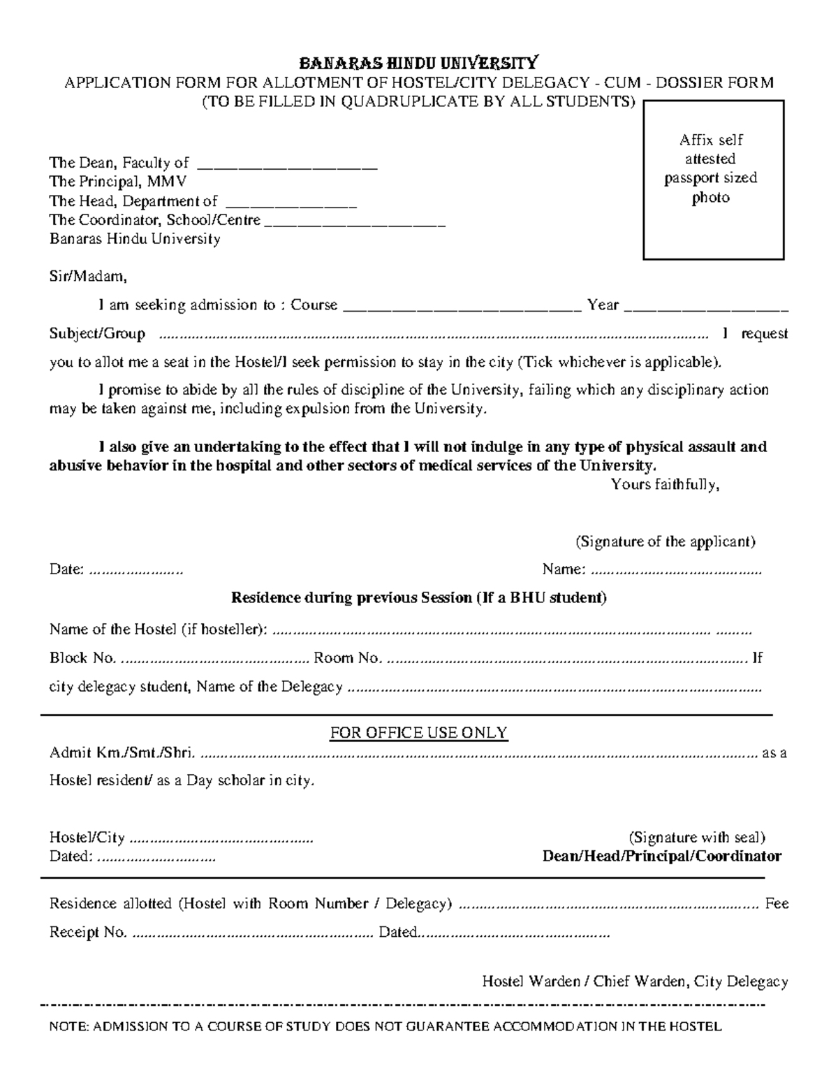 BHU1691166627 - BANARAS HINDU UNIVERSITY APPLICATION FORM FOR ALLOTMENT ...