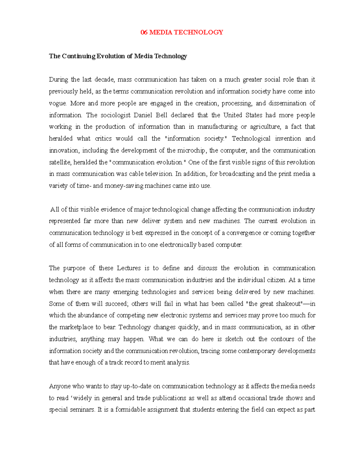 Ch07 Media Technology - 06 MEDIA TECHNOLOGY The Continuing Evolution of ...