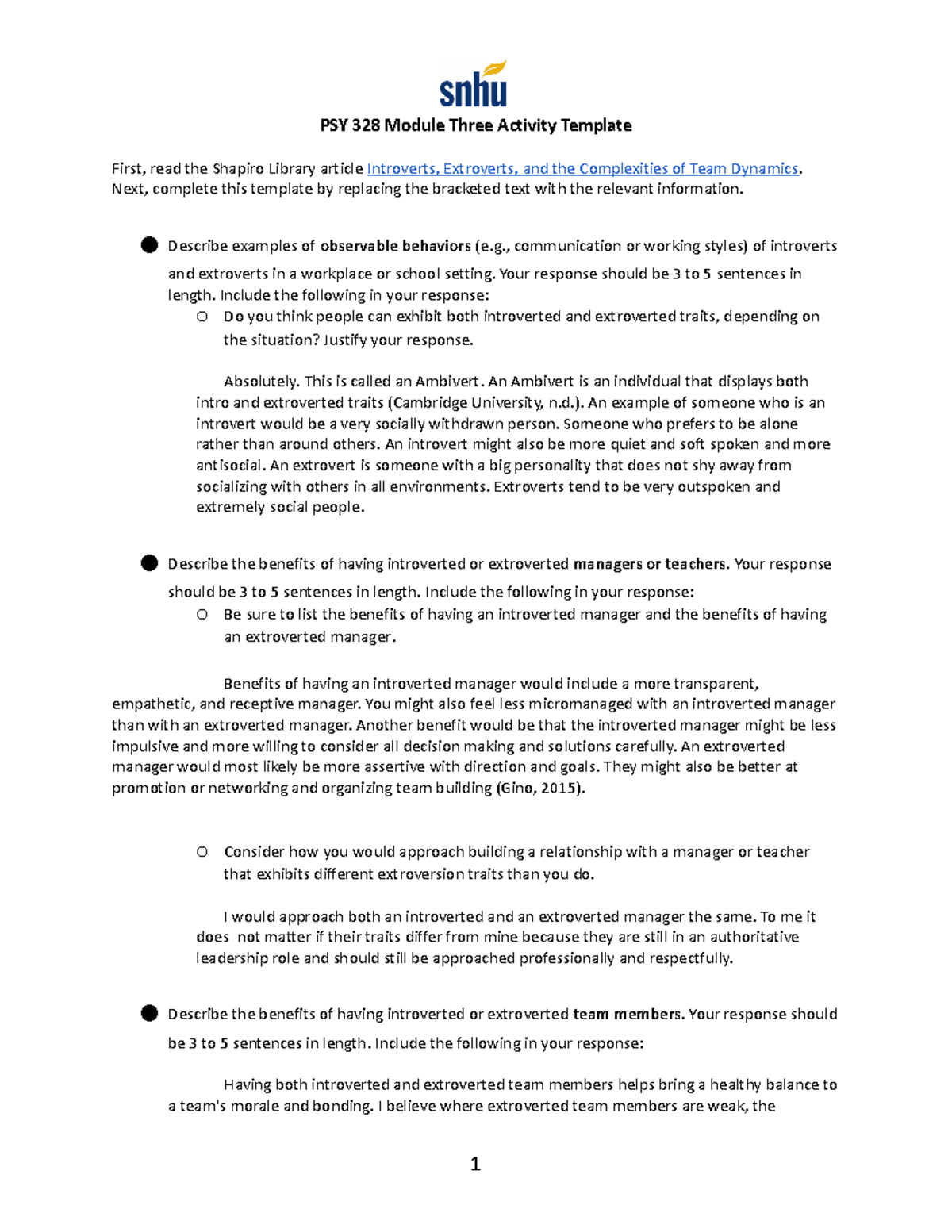 PSY 328 Module Three Activity Template - PSY 328 Module Three Activity ...