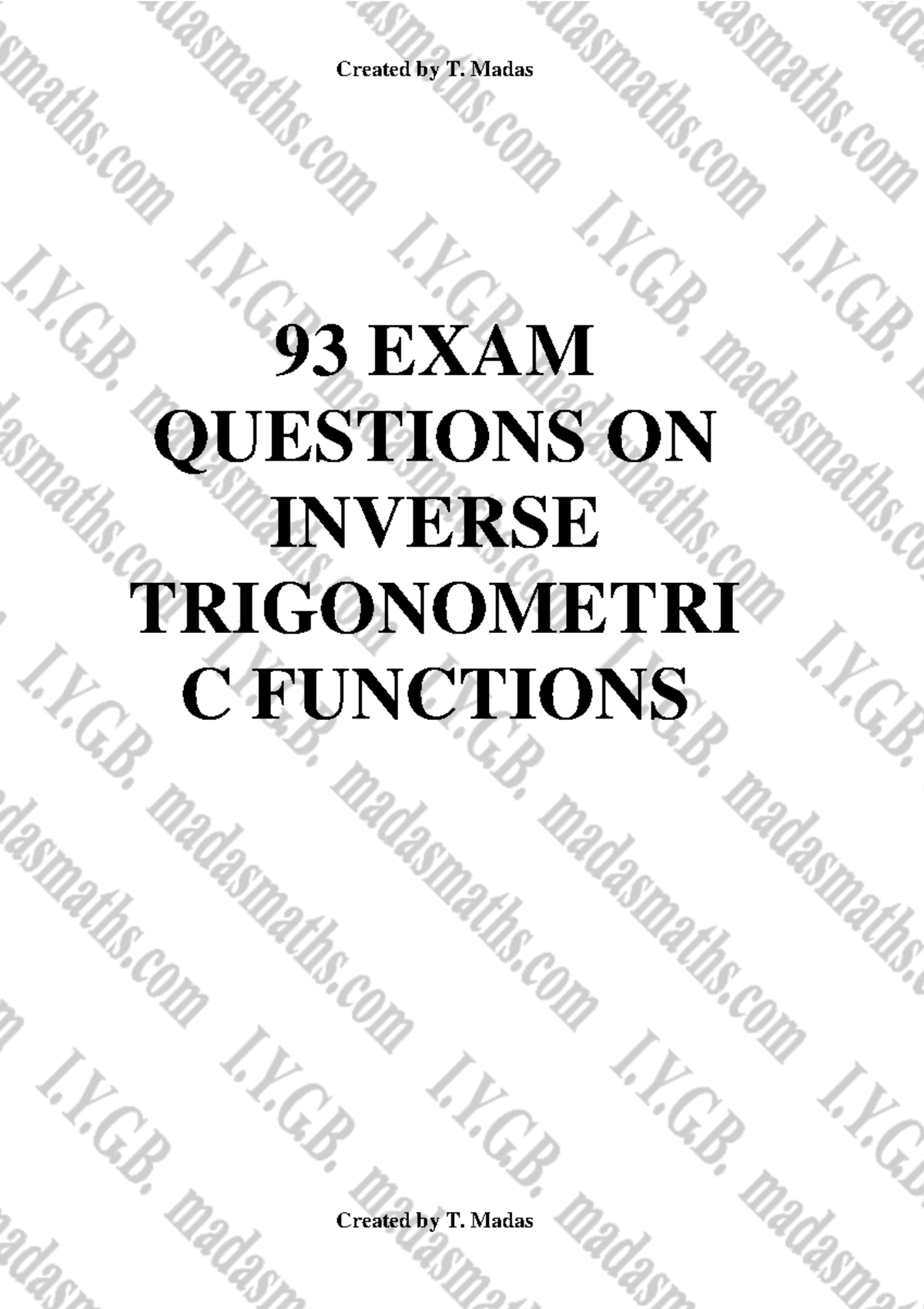 Trigonometric inverse functions - 93 EXAM QUESTIONS ON INVERSE ...