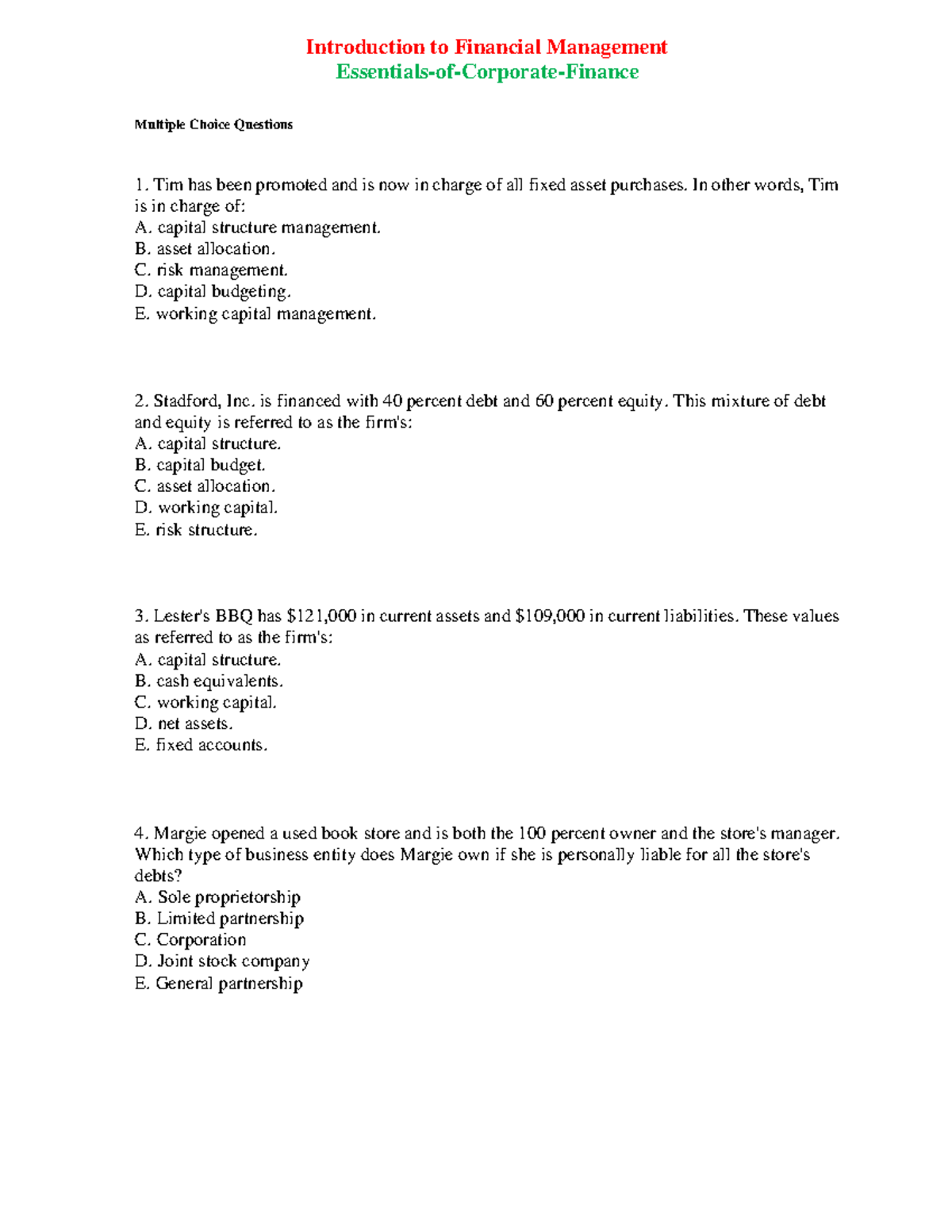 Introduction to Financial Management - Introduction to Financial ...