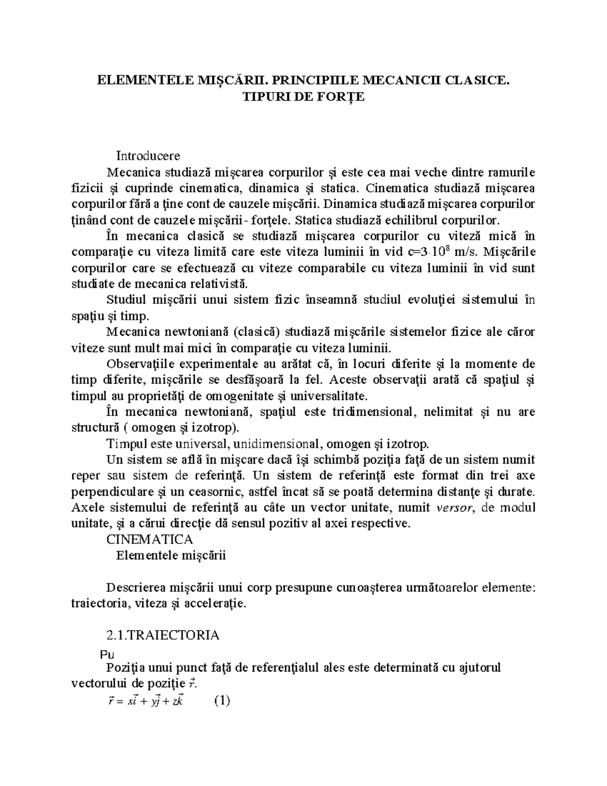 Cinematica - Xcfccd - ELEMENTELE MIȘCĂRII. PRINCIPIILE MECANICII ...
