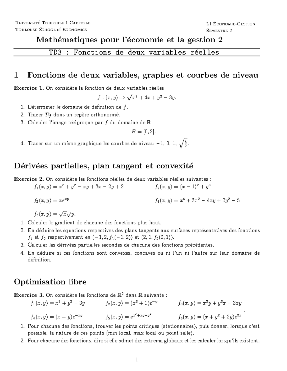TD3 opti fonctions 2 var correction ex1 2 - Universit ́e Toulouse 1 ... TD3 opti fonctions 2 var correction ex1 2 - Universit ́e Toulouse 1 ...