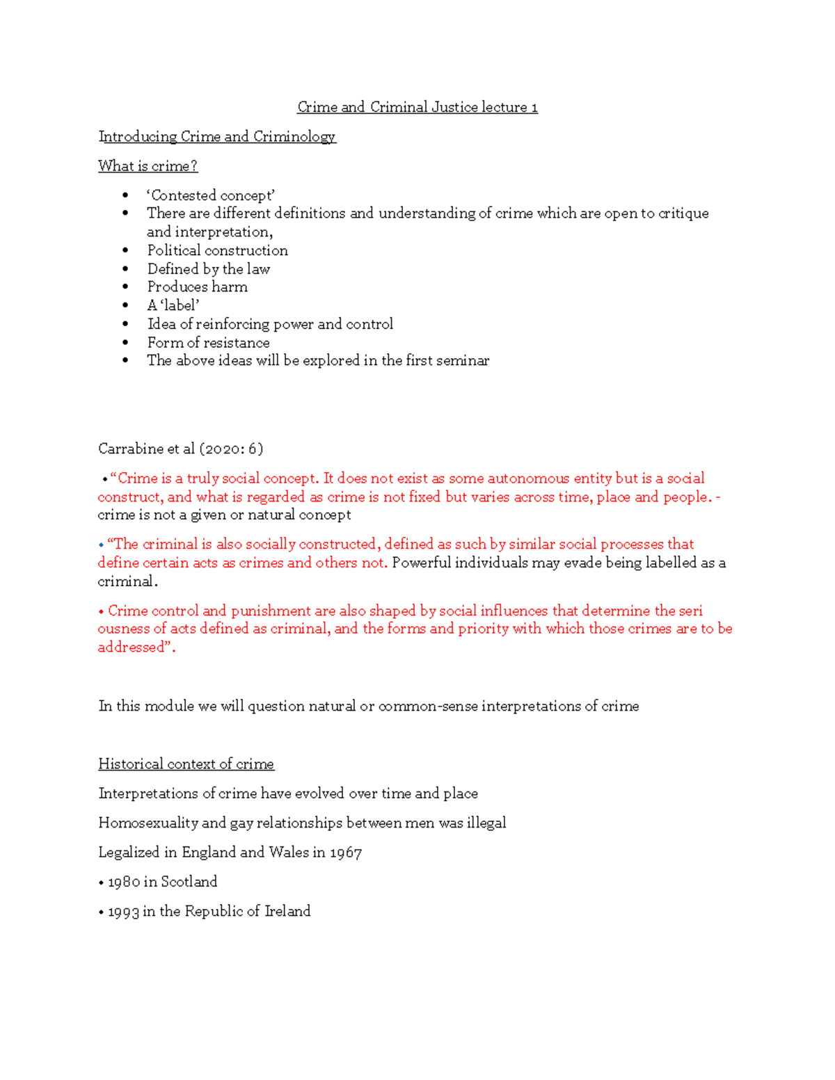 Crime and criminal justice week1 - Crime and Criminal Justice lecture 1 ...