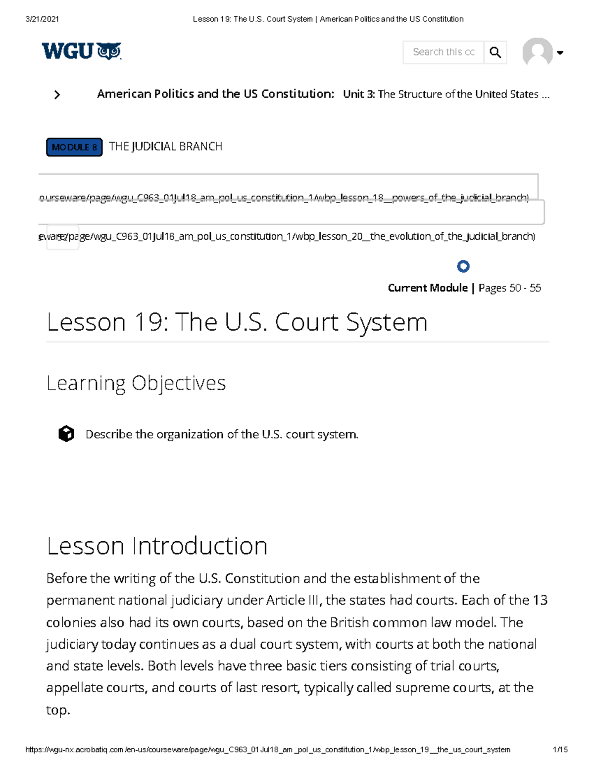 Lesson 19 The U.S. Court System American Politics and the US ...
