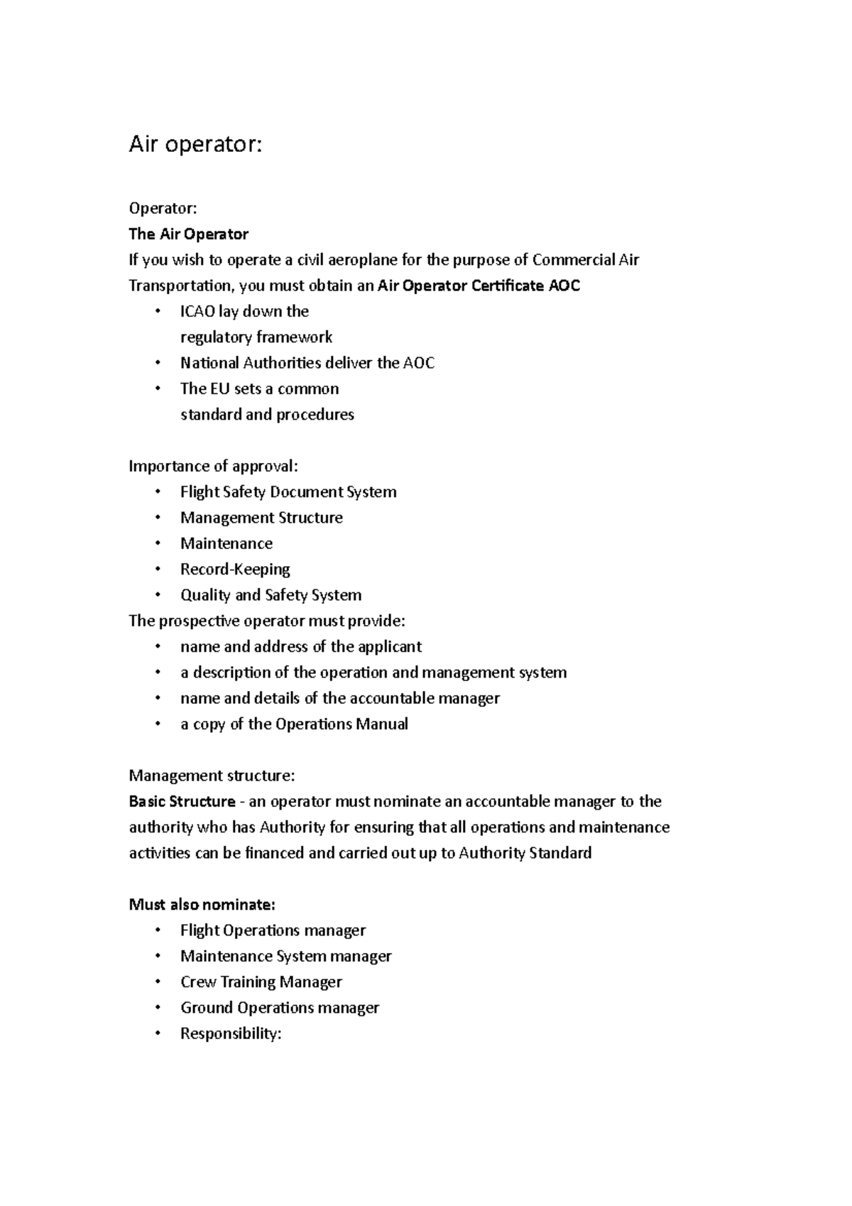 Air operator - Notes for the subject - Air operator: Operator: The Air ...