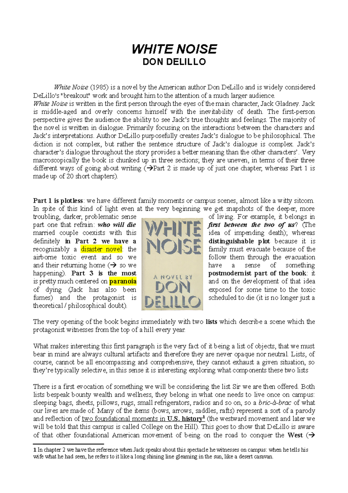 White Noise (John DeLillo): analysis of the novel. - WHITE NOISE DON ...