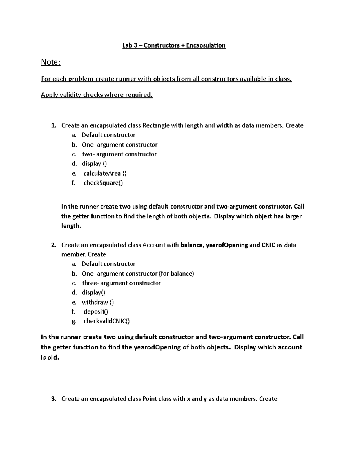 Lab 3 - constructors and encapulation - Lab 3 – Constructors ...