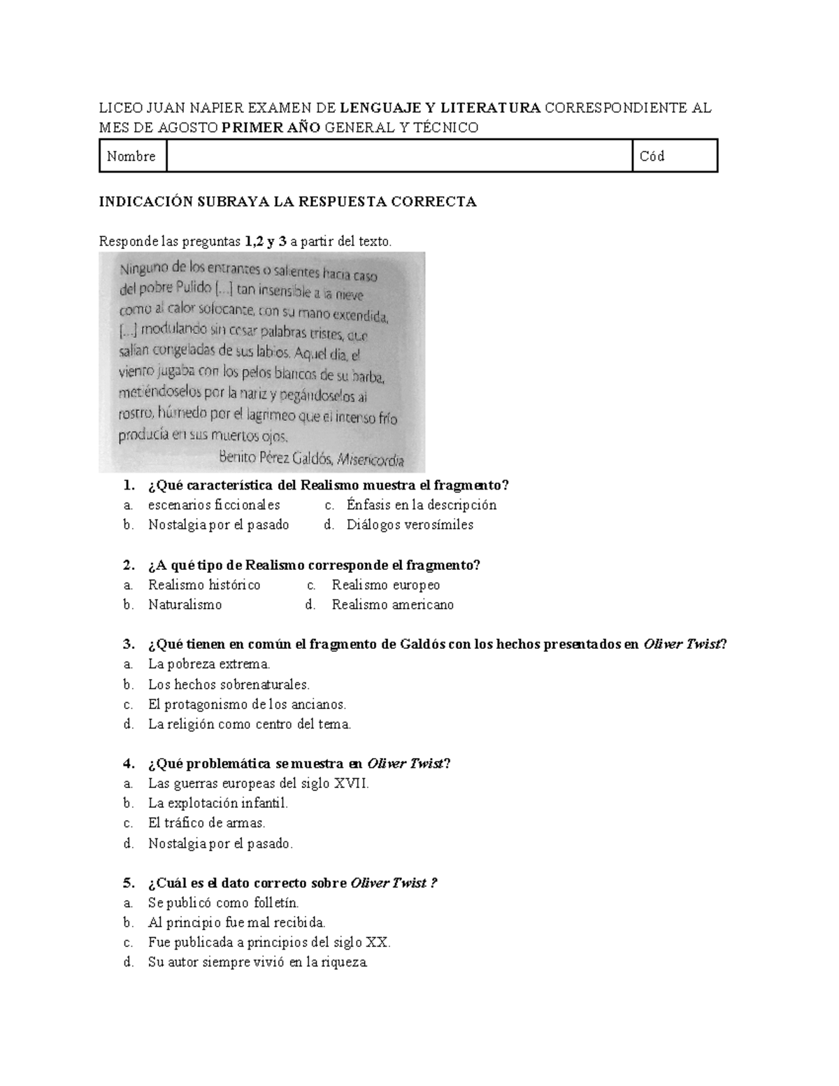1° L y L 08-23 - adfasd - LICEO JUAN NAPIER EXAMEN DE LENGUAJE Y ...
