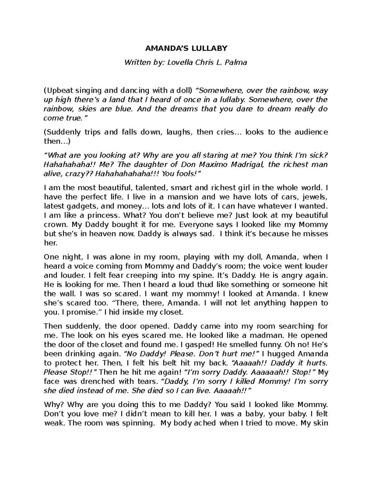 Amanda - A declamation piece - AMANDA’S LULLABY Written by: Lovella ...