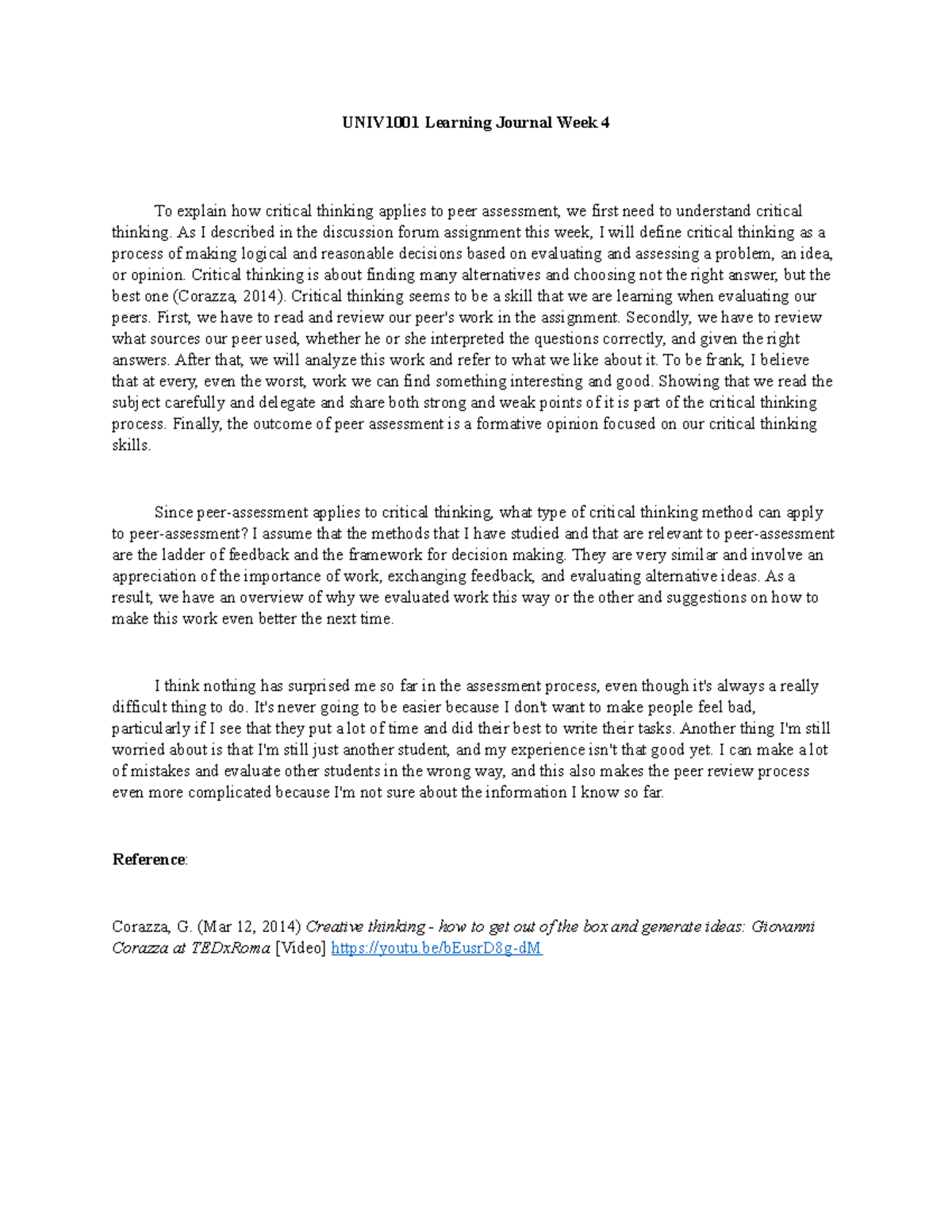 UNIV 1001 Unit 4 - Learning Journal - UNIV1001 Learning Journal Week 4 ...