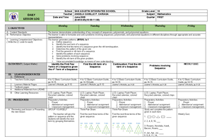 DLL Grade 7 MATH Q1 Week 3 - 7 Daily Lesson Log For Mathematics QUARTER ...