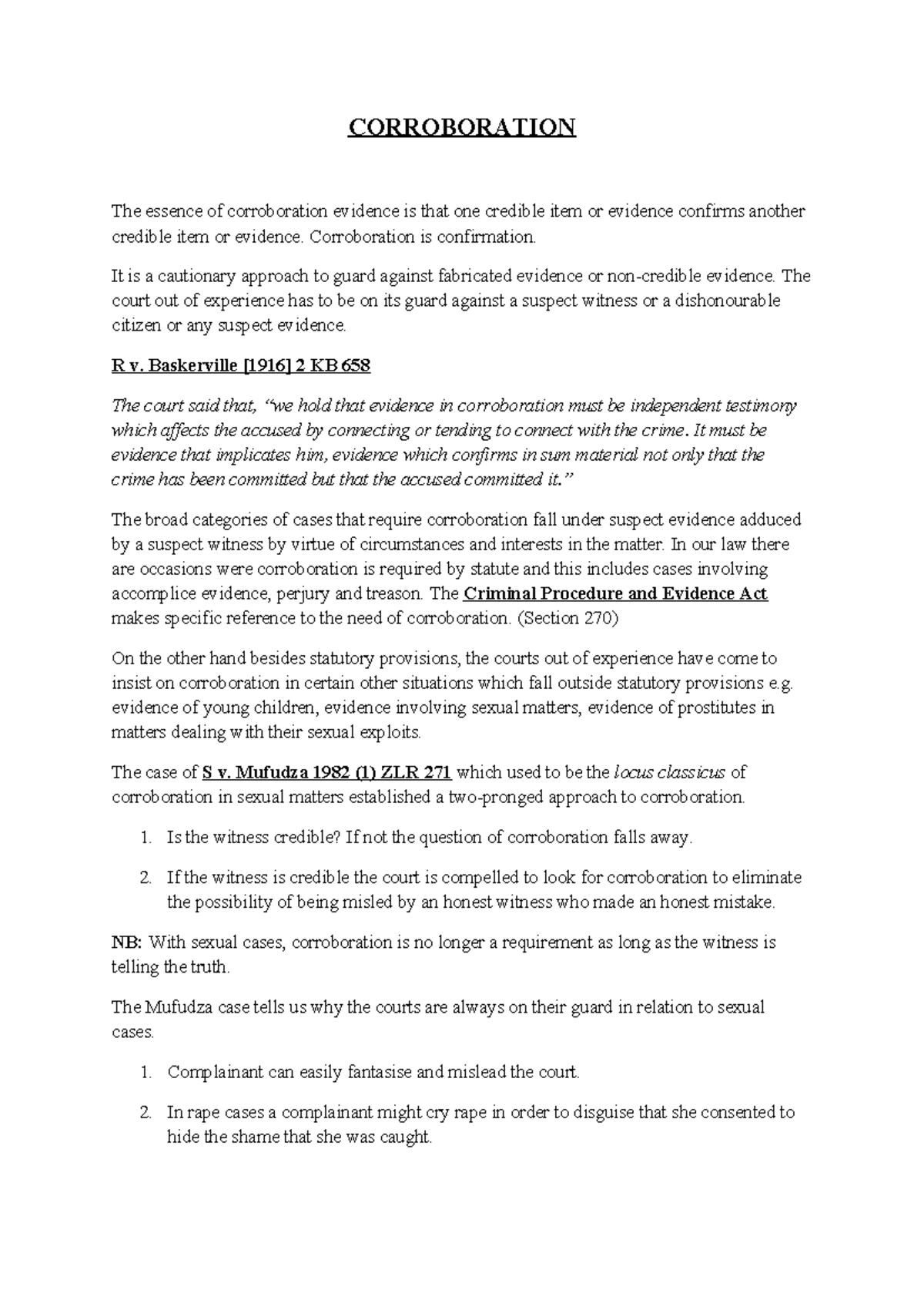 9. Corroboration - CORROBORATION The essence of corroboration evidence ...