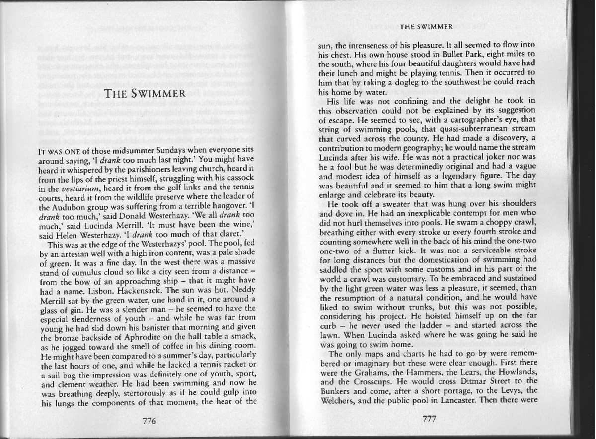 Cheever the swimmer - Literatura Norte-Americana Contemporânea - Studocu