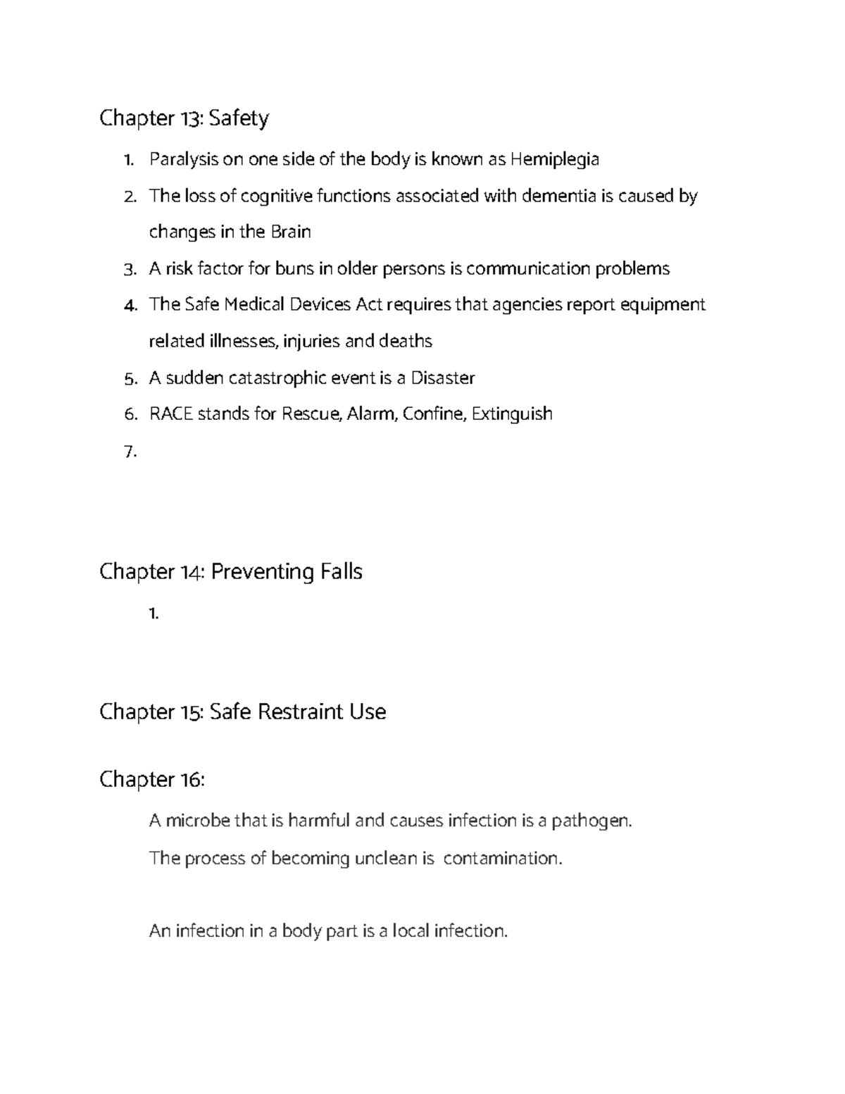 Chapter 13 Safety - Nursing notes - Chapter 13: Safety Paralysis on one ...