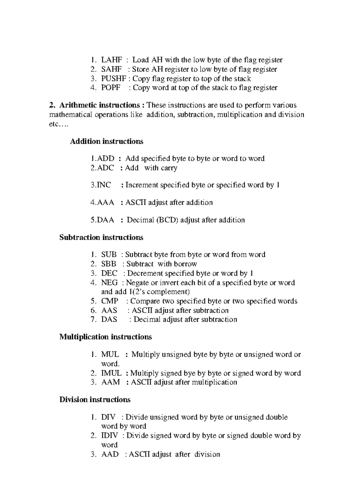 Microprocessor And Architecture Processor 6 Lahf Load Ah With The Low Byte Of The Flag
