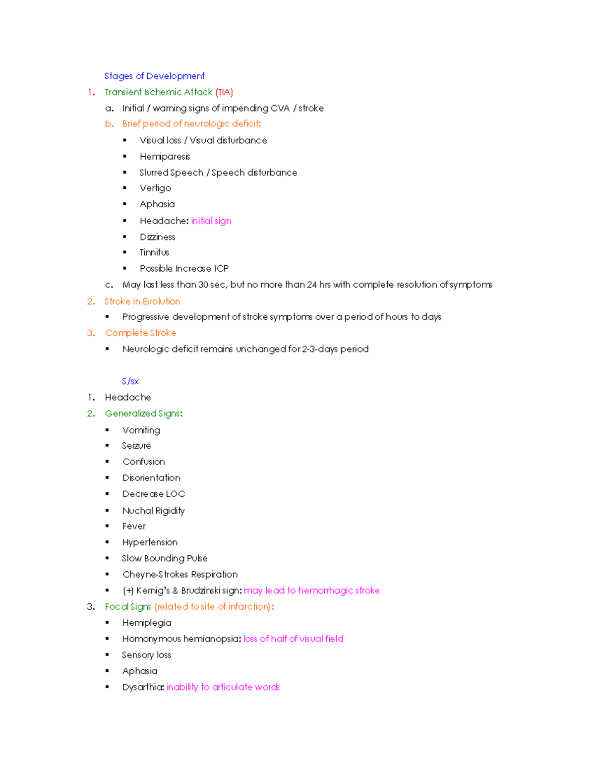 Transient Ischemic Attack - Stages of Development Transient Ischemic ...