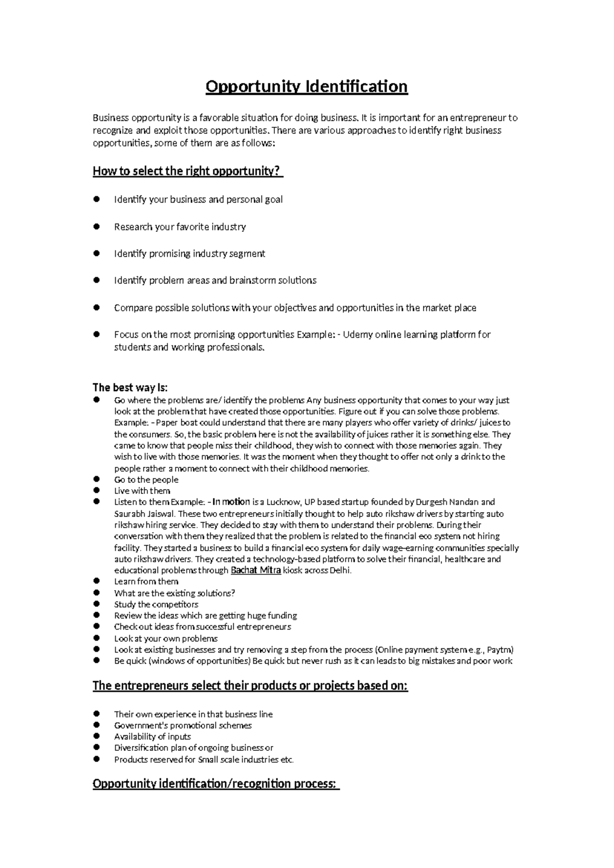 Opportunity Identification - Opportunity Identification Business ...