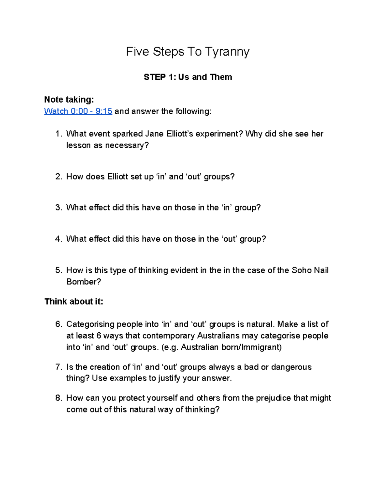 5 Steps to Tyranny - Us and Them - Five Steps To Tyranny STEP 1: Us and ...