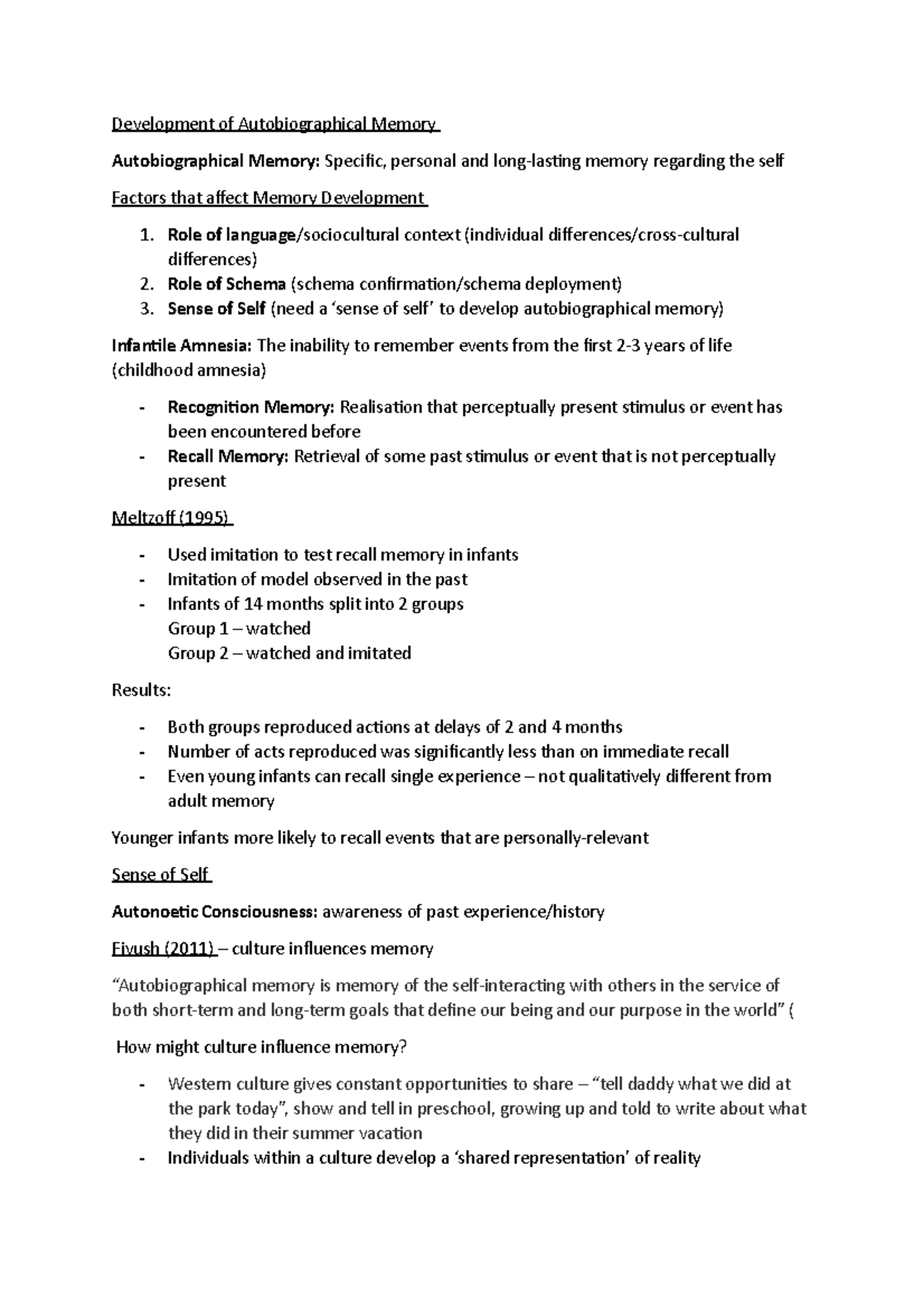 Overview of Development of Autobiographical Memory - Development of ...