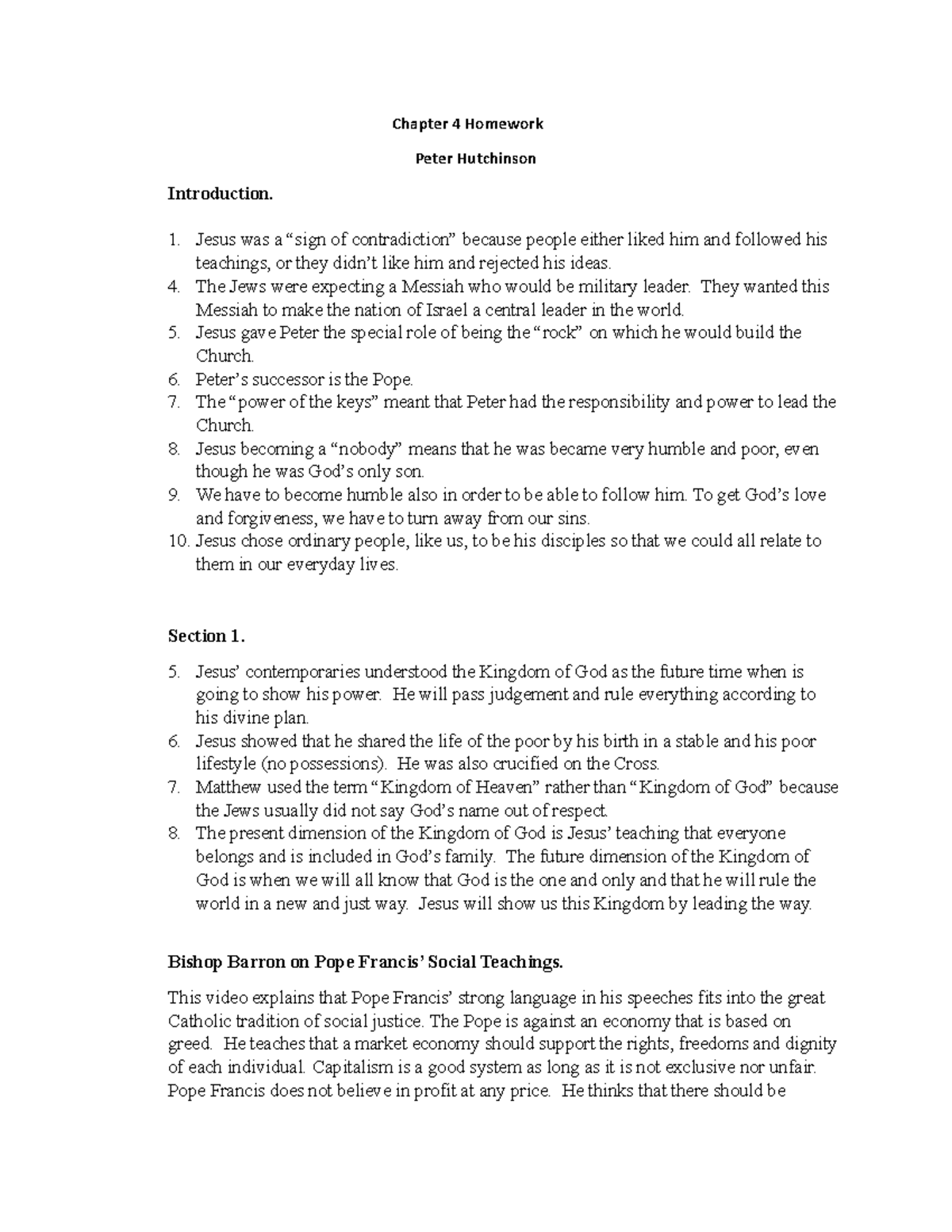 Chapter 4 Homework - hope this helps! - Chapter 4 Homework Peter Hutchinson Introduction. Jesus ...
