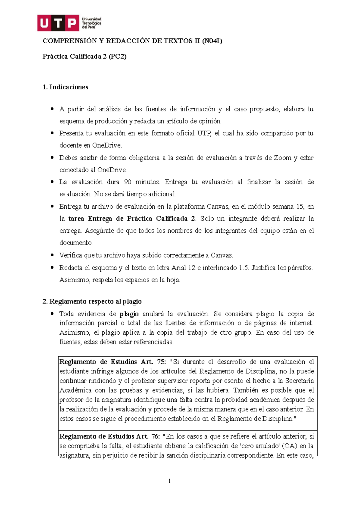 S15. s2 - Práctica Calificada 2 (PC2) Formato UTP oficial - COMPRENSIÓN Y REDACCIÓN DE TEXTOS II ...