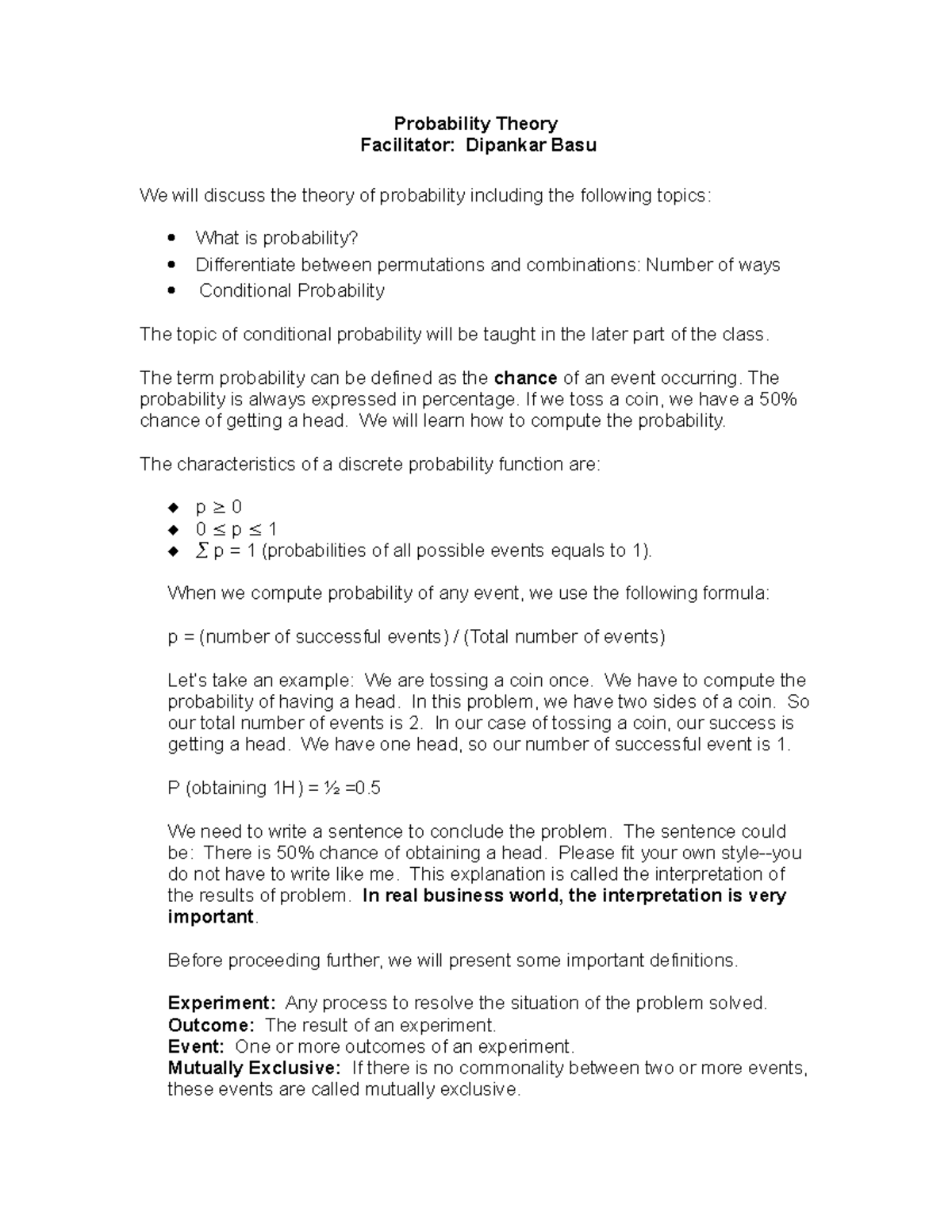Probability - The term probability can be defined as the chance of an ...