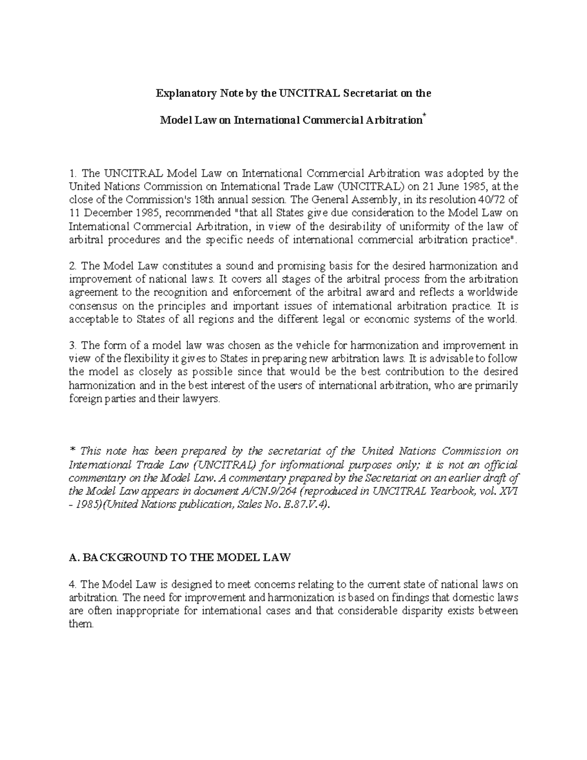United Nations Commission On International Trade Law Explanatory Note ...