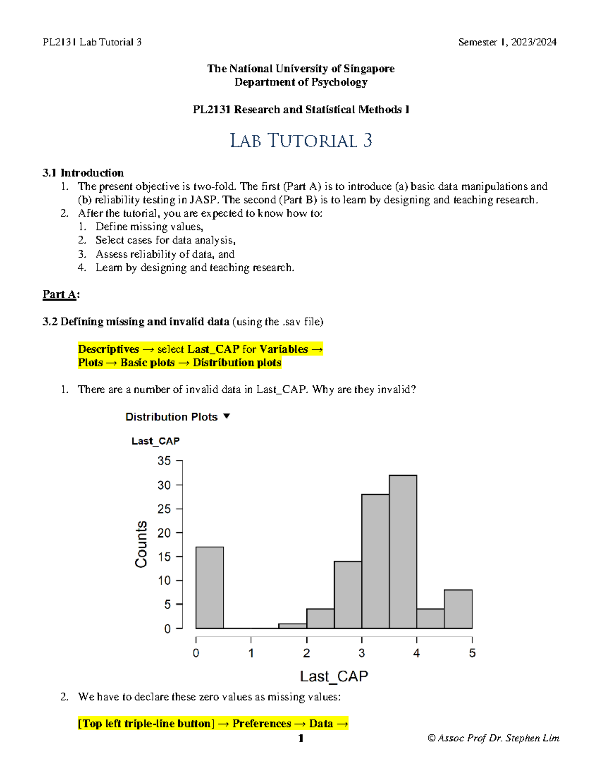 PL2131 Lab Tutorial 3 Handout - The National University of Singapore Department of Psychology ...
