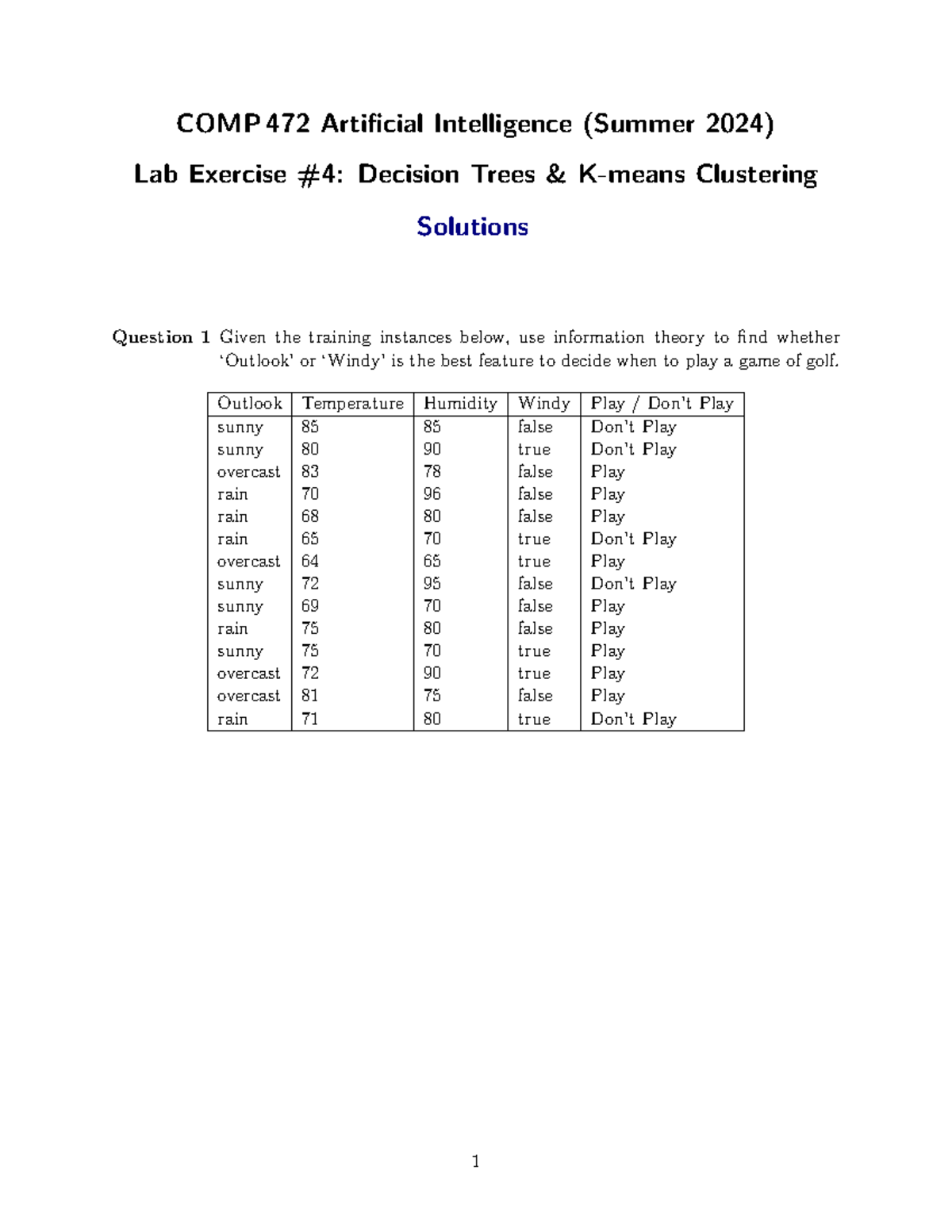 Lab04-sol - lab 4 solutions - COMP 472 Artificial Intelligence (Summer ...