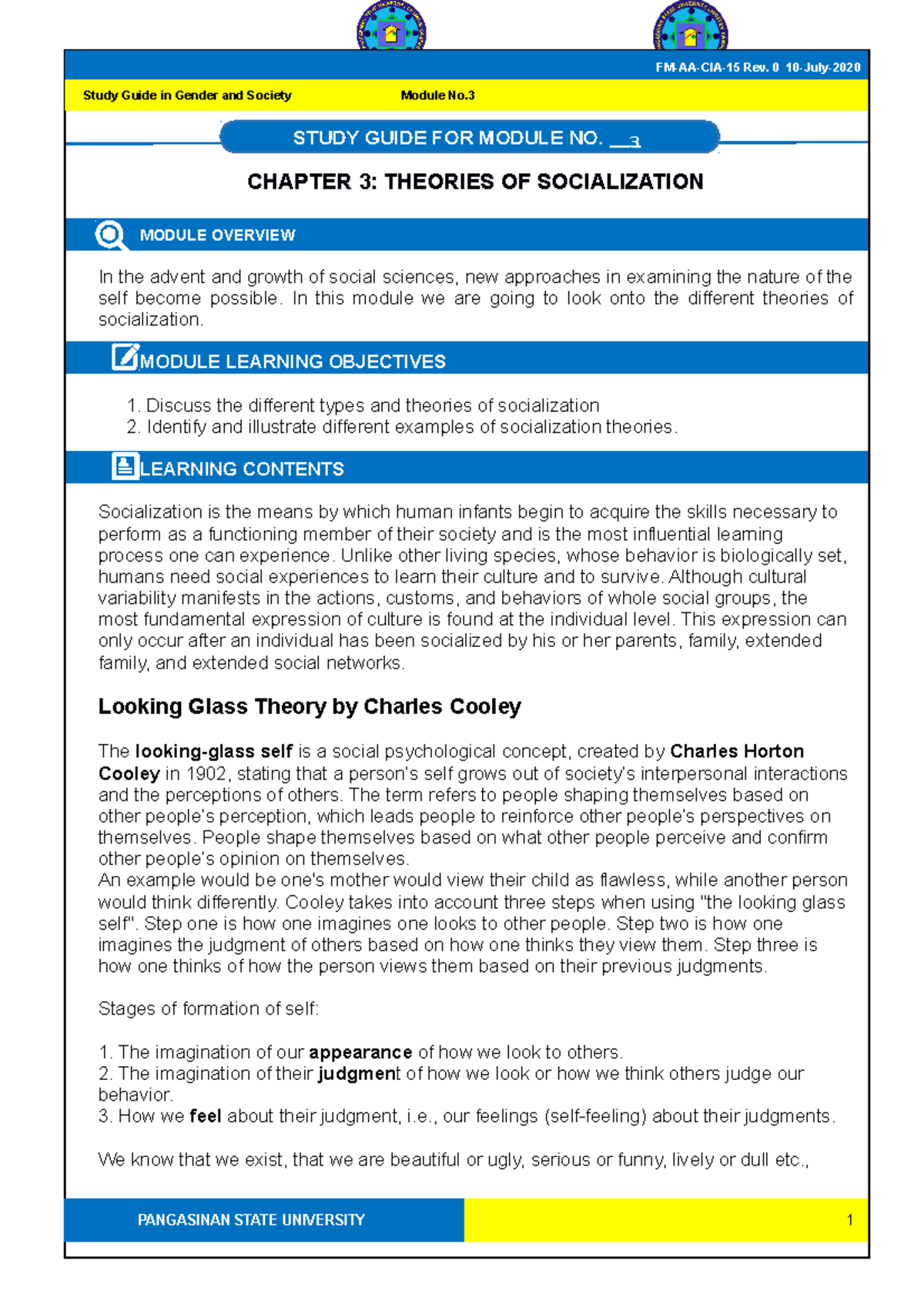 GEE2-Module-3 Theories-of-Socialization - 3 CHAPTER 3: THEORIES OF SOCIALIZATION MODULE OVERVIEW ...