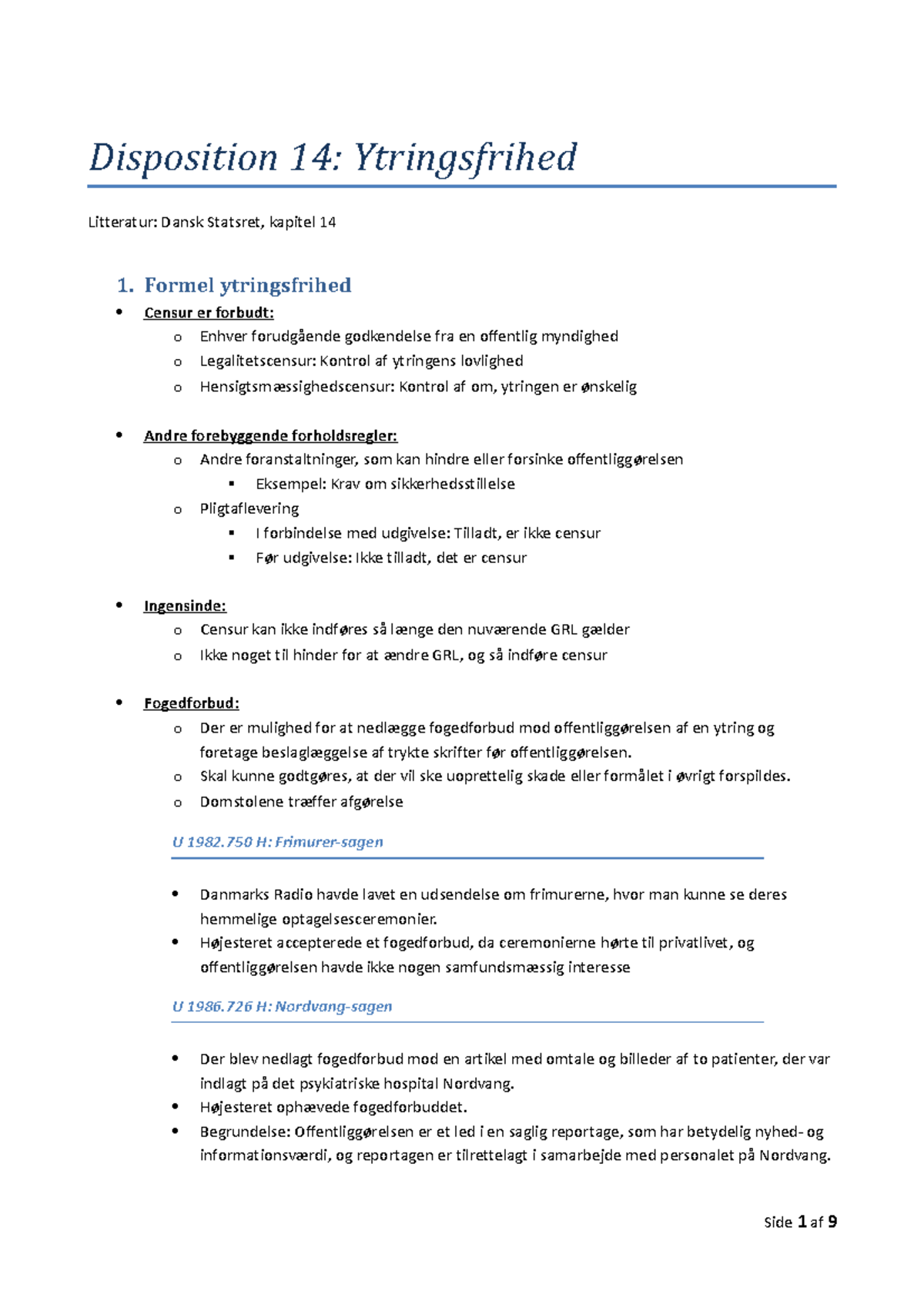 Disposition-14-Ytringsfrihed - Disposition 14: Ytringsfrihed Litteratur ...