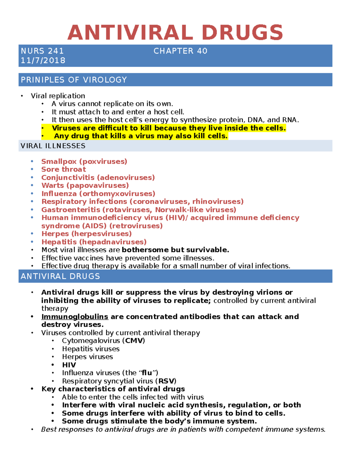 Antiviral Drugs: Principles Uses and Adverse Effects - Studocu