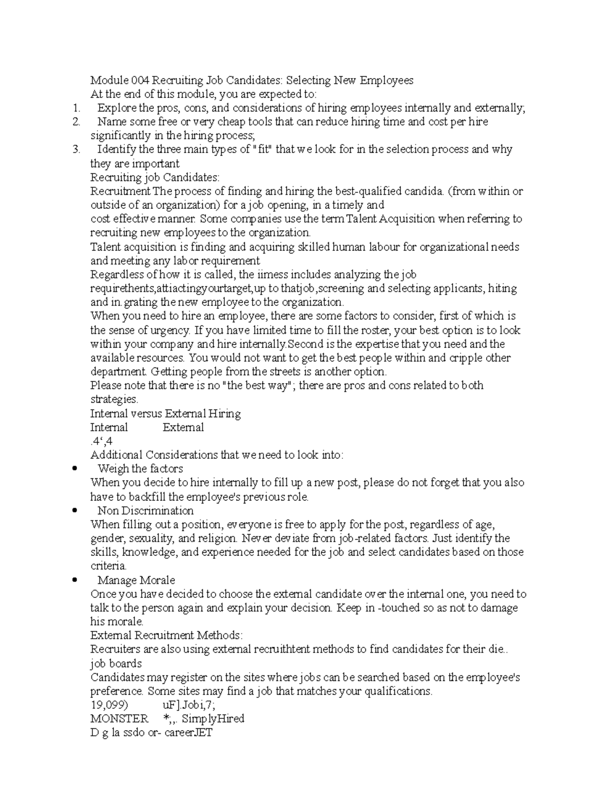 Module 4 Lecture Notes 4 Module 004 Recruiting Job Candidates