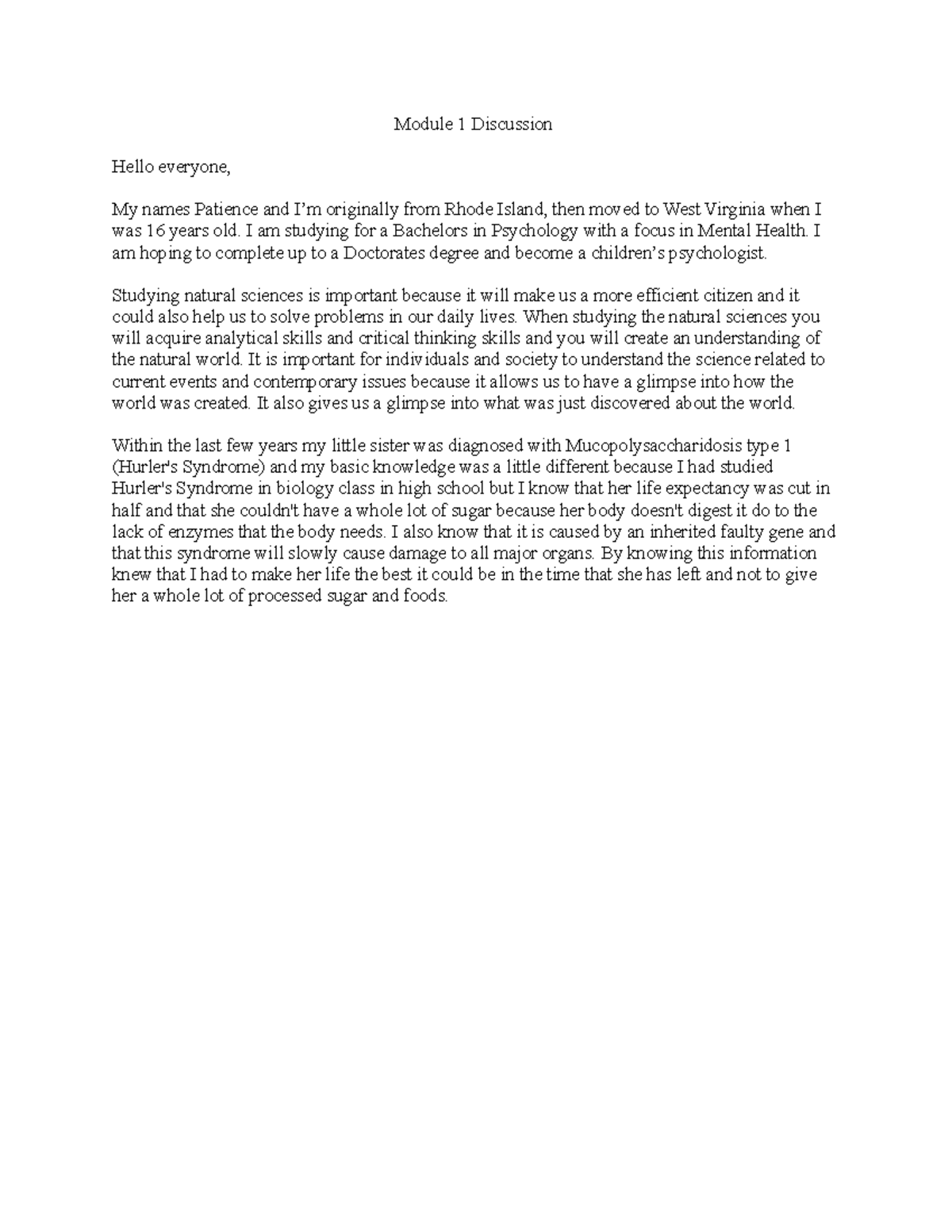 SCI100 1-1 Discussion - Grade A Work - Module 1 Discussion Hello ...