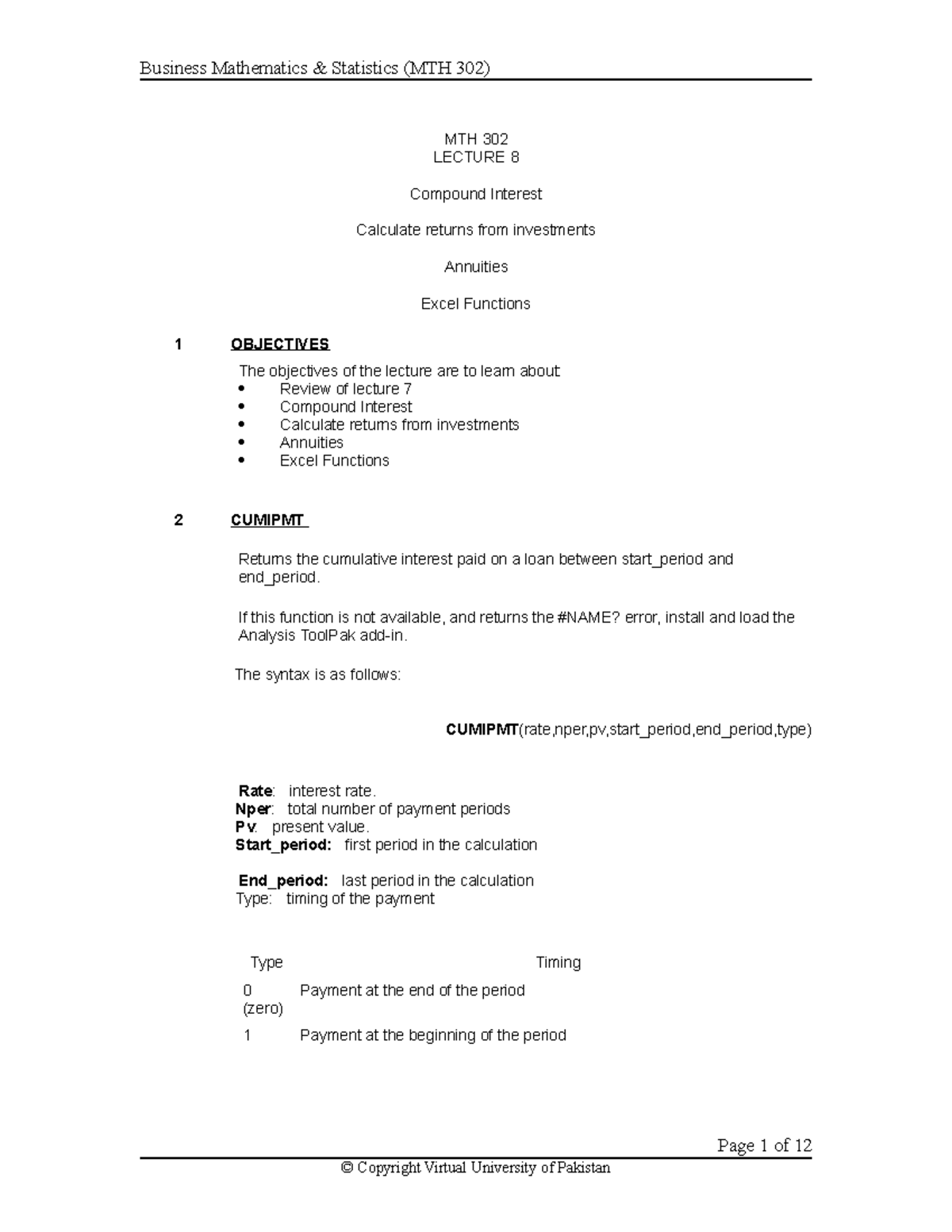Lecture 8 - LECTURE 8 MTH 302 Compound Interest Calculate returns from ...