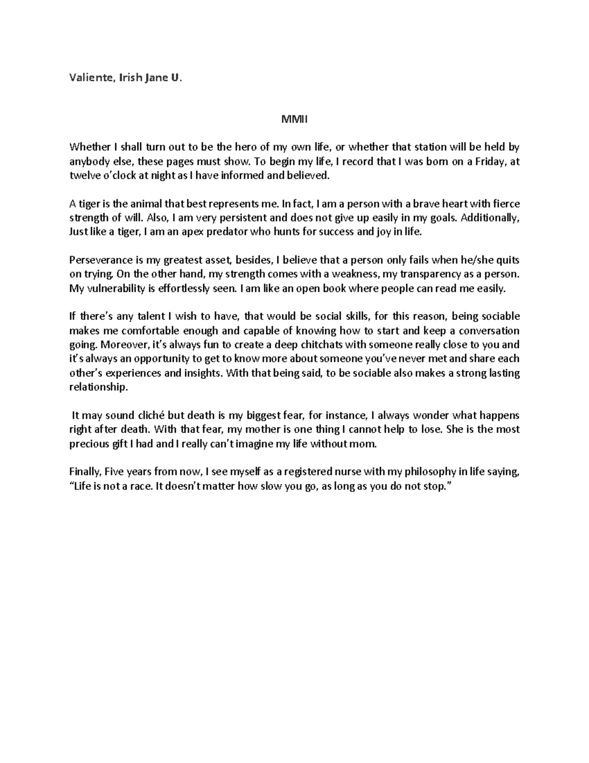 Valiente, Irish Jane U. About Myself 2.12.00 PM - Valiente, Irish Jane ...