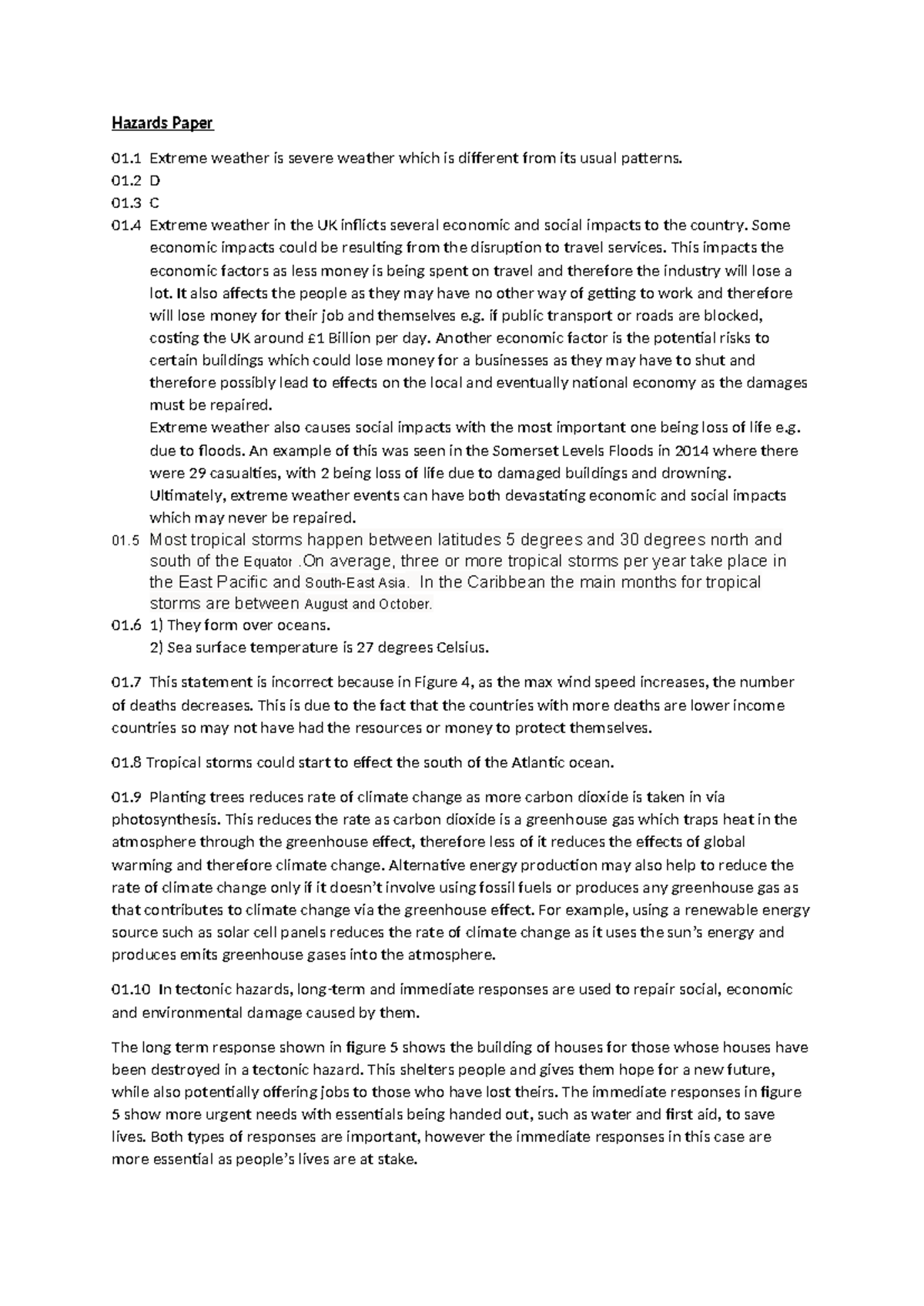 Geog hazards paper - Hazards Paper 01 Extreme weather is severe weather ...