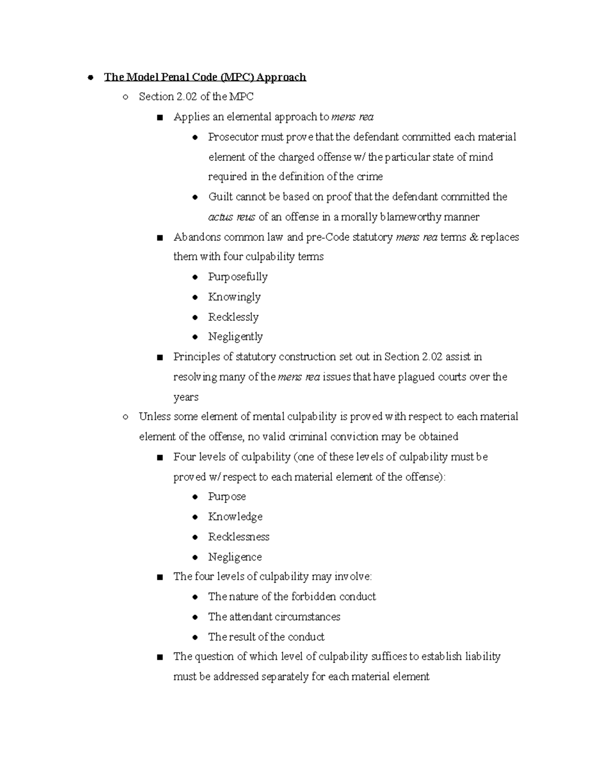 Crim Law 2022- Before Class Notes- Mens Rea II - The Model Penal Code ...