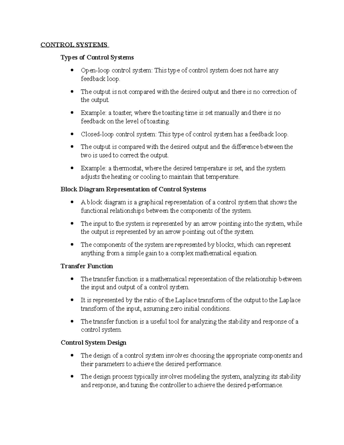 Control Systems Notes 2 - CONTROL SYSTEMS Types of Control Systems Open ...