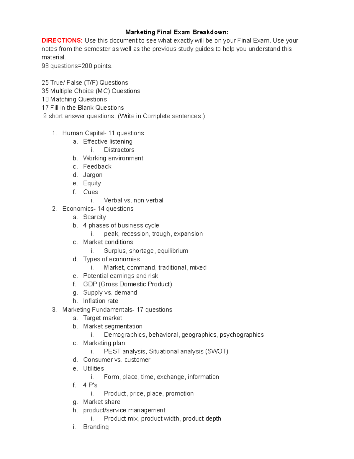 Marketing Final Exam Breakdown - Marketing Final Exam Breakdown ...